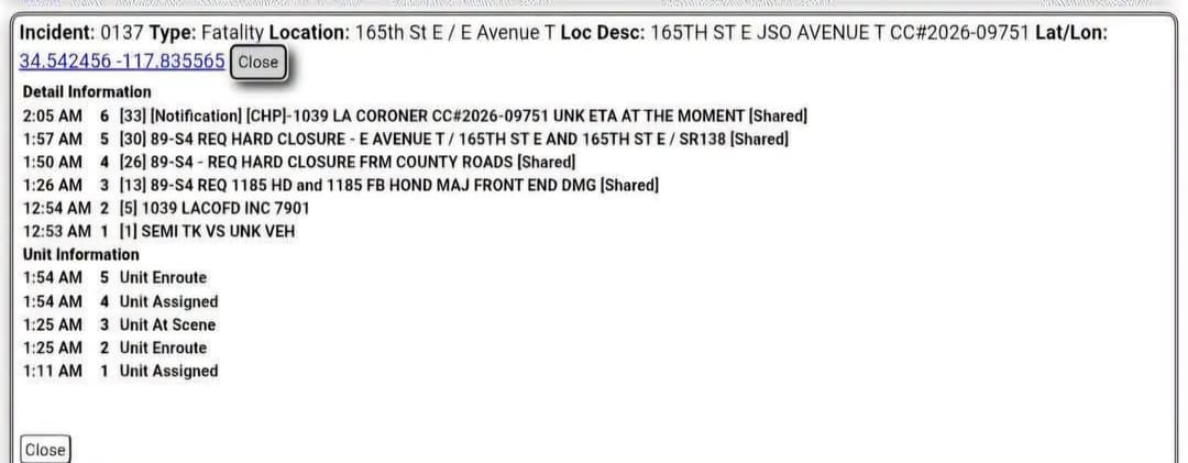 FATAL CRASH – EAST ANTELOPE VALLEY CHP and L.A. County Fire responded ...